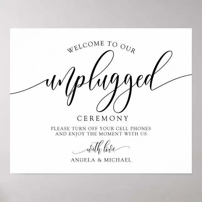 Unplugged Wedding Ceremony - Calligraphy Black Poster | Zazzle
