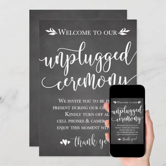 Unplugged Wedding Ceremony Sign Card 5x7 | Zazzle