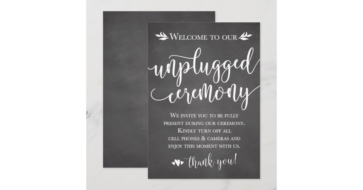 Unplugged Wedding Ceremony Sign Card 5x7 | Zazzle