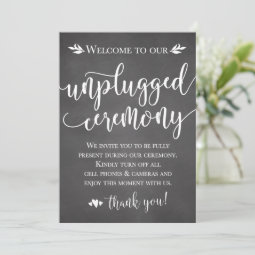 Unplugged Wedding Ceremony Sign Card 5x7 | Zazzle