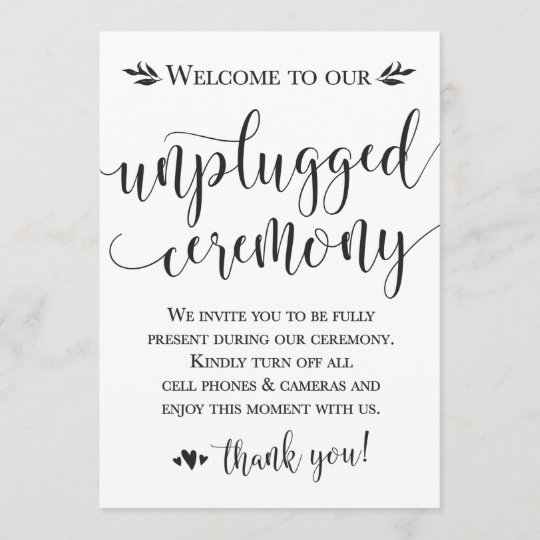 Unplugged Wedding Ceremony Sign Card 5x7 | Zazzle.com