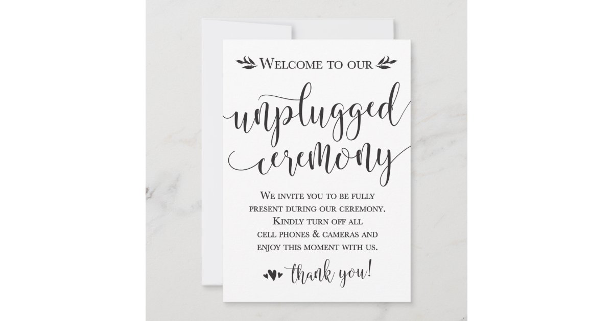 Unplugged Wedding Ceremony Sign Card 5x7 | Zazzle