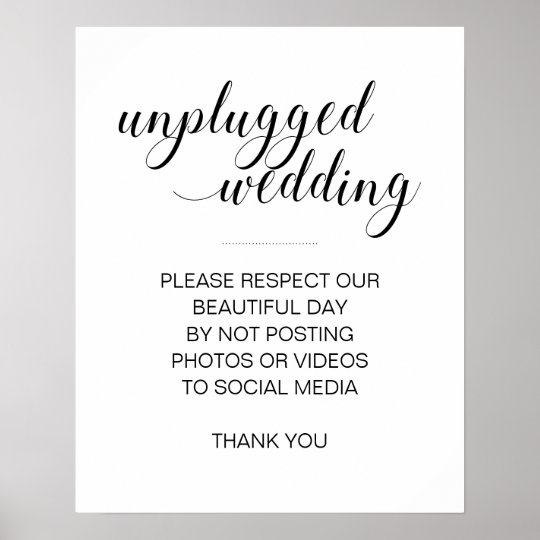 Unplugged Wedding No Social Media Sign | Zazzle