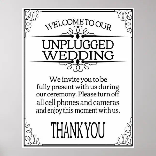 Unplugged Wedding sign print | Zazzle