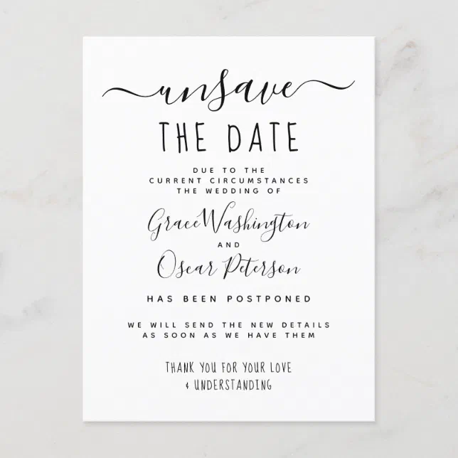 Unsave The Date Stylish New Date Announcement | Zazzle