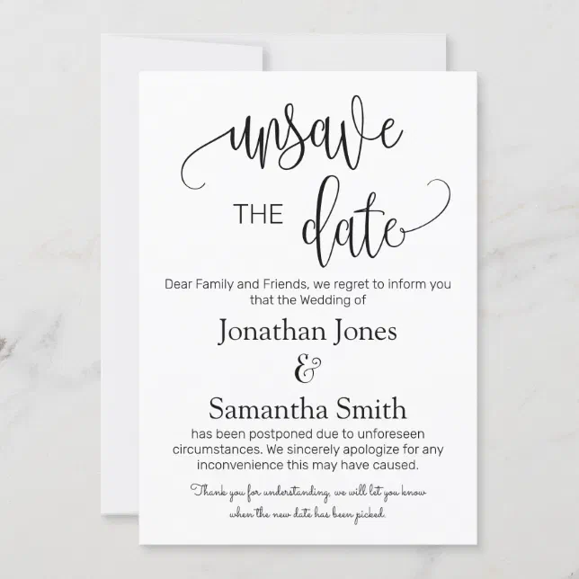Unsave the dates wedding date change minimalist in invitation | Zazzle