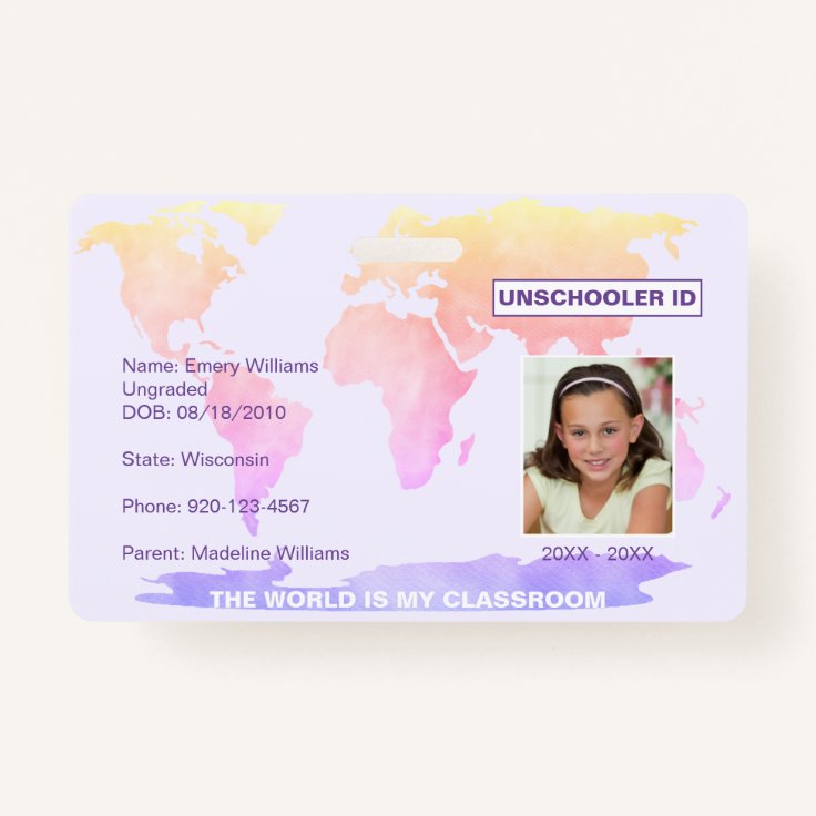 Unschooler Student ID World Map Badge | Zazzle