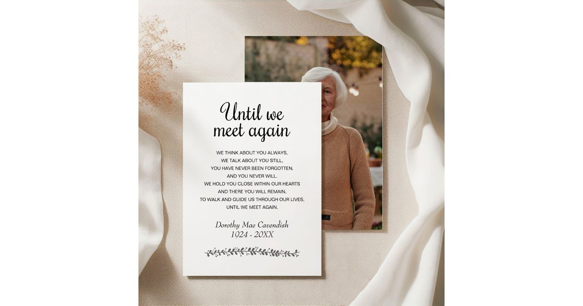 Until We Meet Again Funeral Poem Photo Memorial Enclosure Card | Zazzle