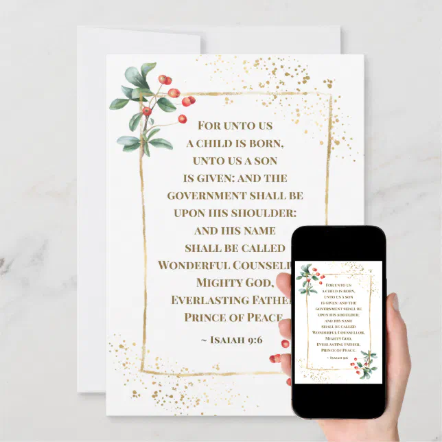 Unto Us A Child is Born Bible Verse Christmas Flat Holiday Card | Zazzle