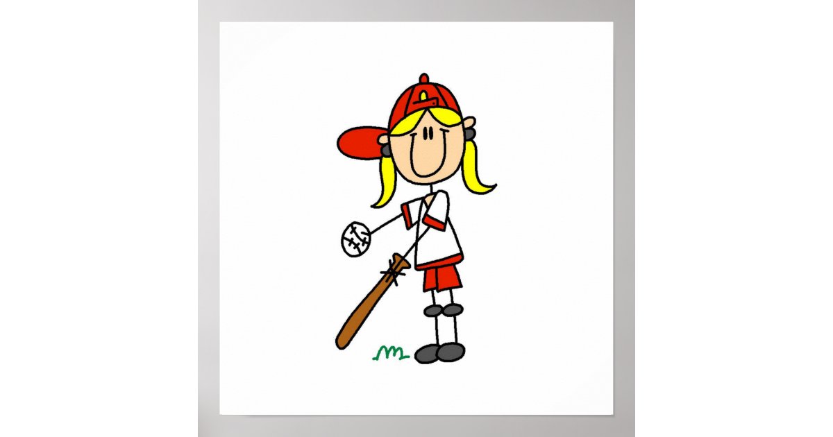 Up At Bat Girl Stick Figure Baseball Gifts Poster | Zazzle