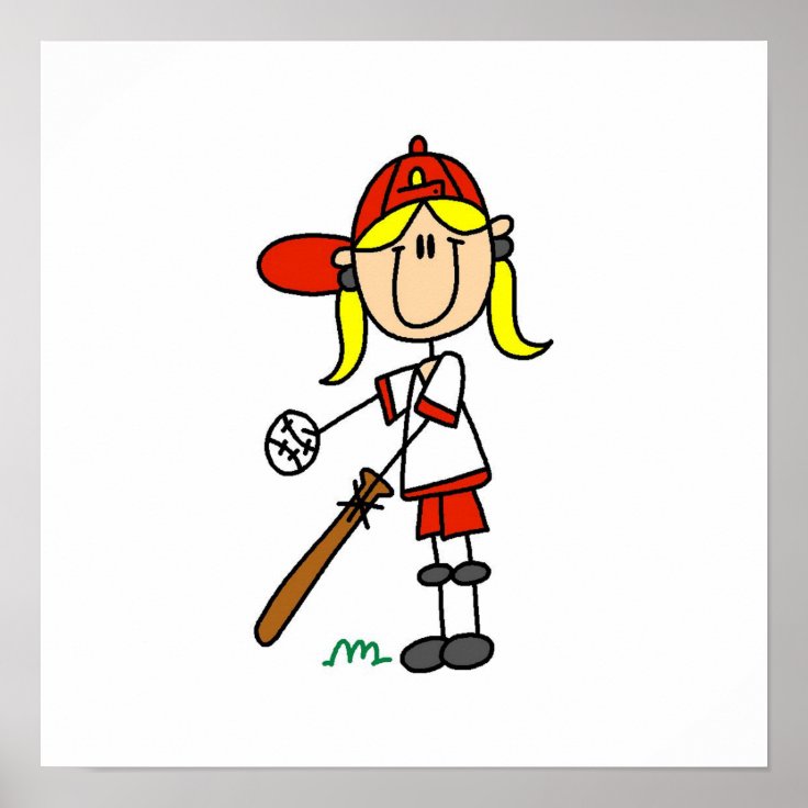 Up At Bat Girl Stick Figure Baseball Gifts Poster | Zazzle