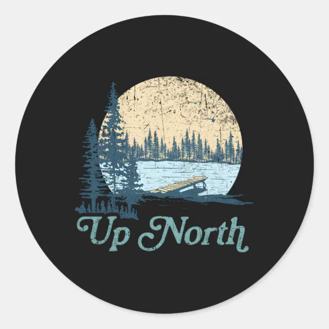 Up North Lake E Tree Cabin Classic Round Sticker | Zazzle