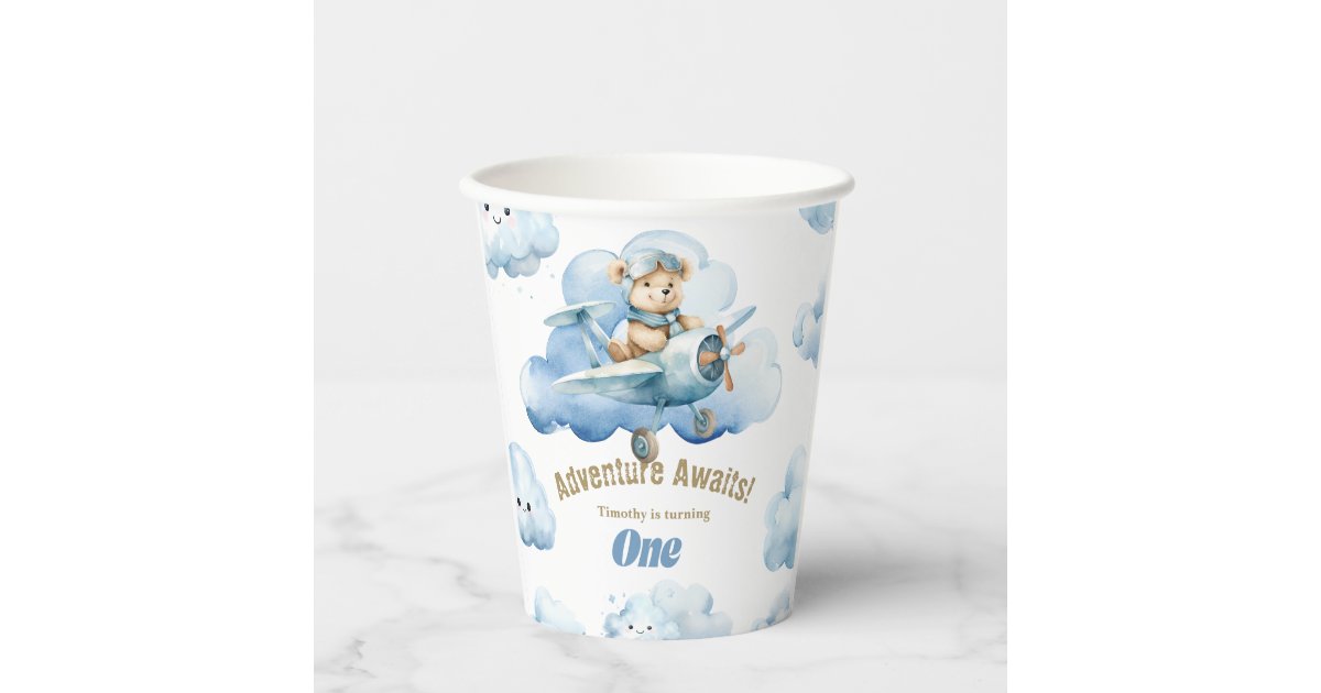 Up, Up, and Away: Teddy's First Birthday Soars Paper Cups | Zazzle