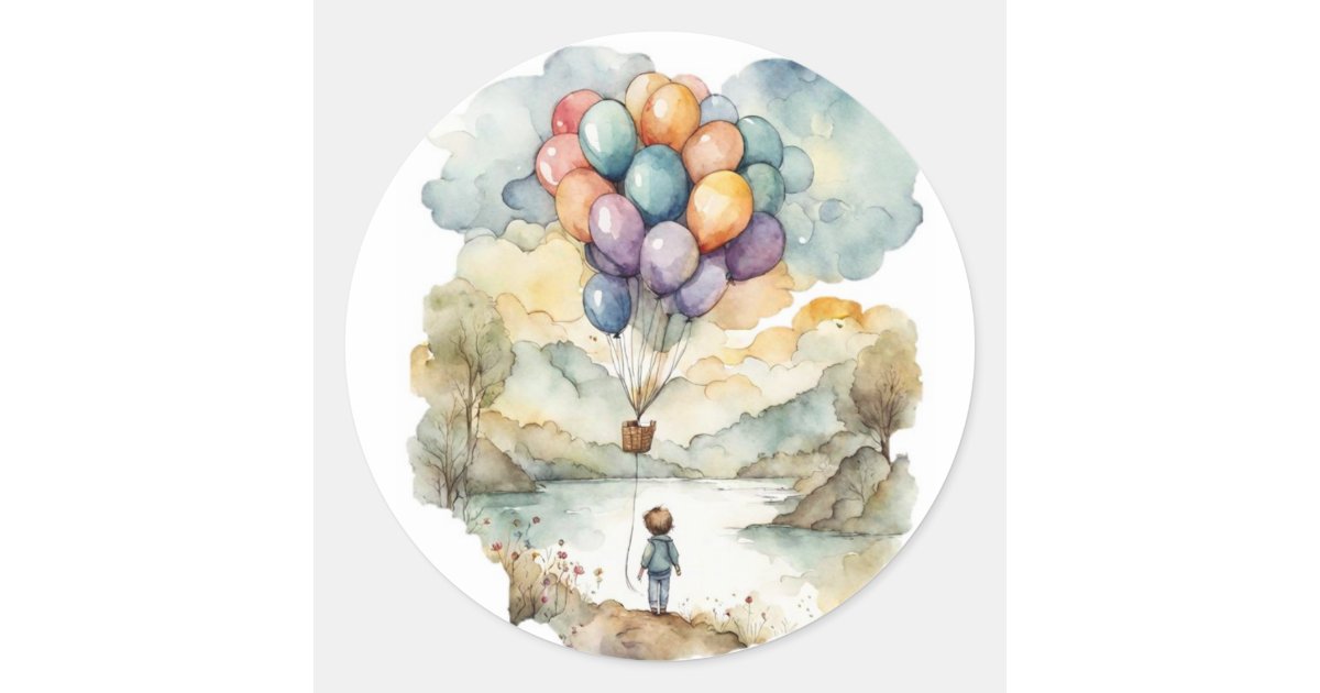 Up, Up & Away Birthday Sticker | Zazzle