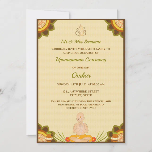 Upanayanam Ceremony Invitation card, Janoi Card | Zazzle