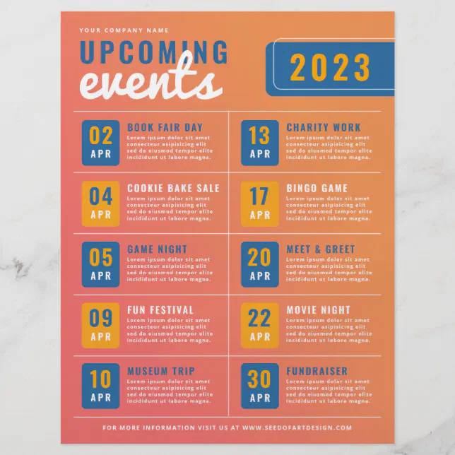 Upcoming Calendar of Events Schedule Flyer | Zazzle
