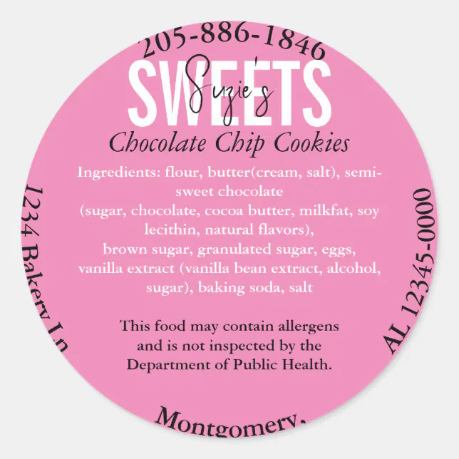 Updated ALABAMA State Cottage Law Ingredient Label | Zazzle