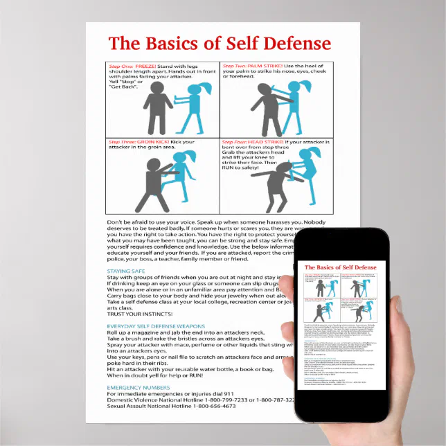 Updated Basics of Self Defense Poster | Zazzle