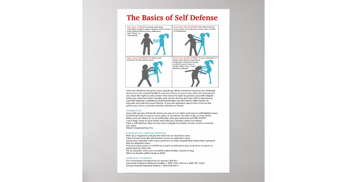Updated Basics of Self Defense Poster | Zazzle