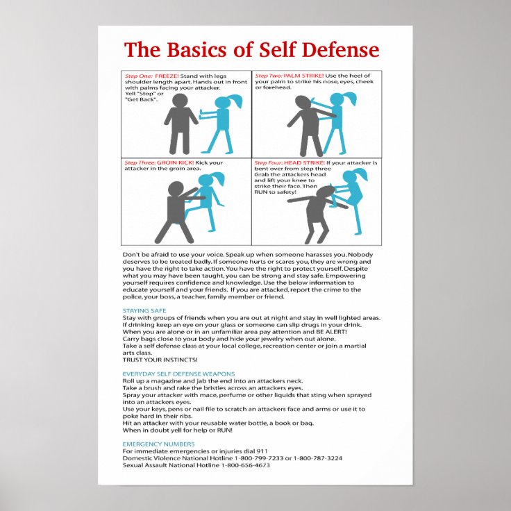 Updated Basics of Self Defense Poster | Zazzle