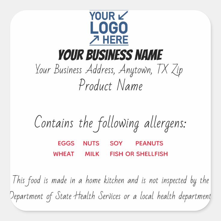 Updated Texas Cottage Law Food label sticker | Zazzle