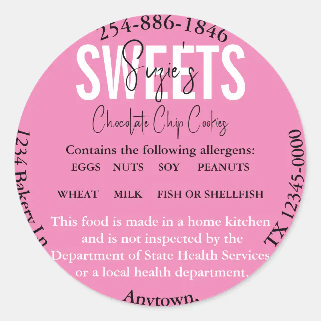 Updated Texas State Cottage Law Ingredients Label | Zazzle