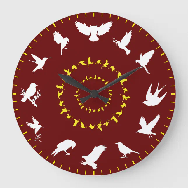 Updated Unique Wild Bird Silhouettes Themed Large Clock | Zazzle