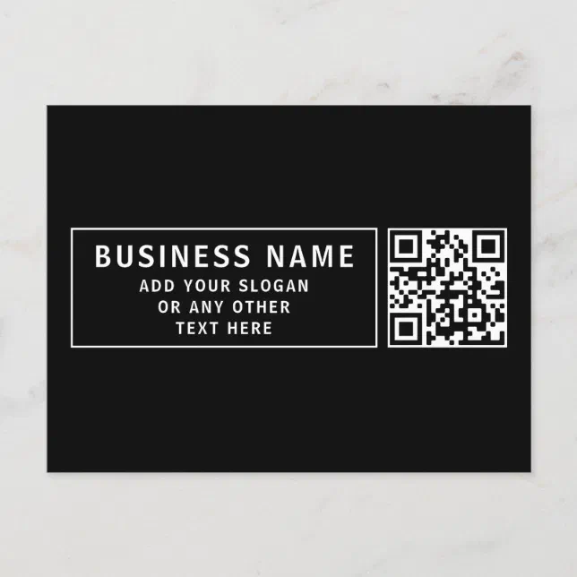 Upload QR code or Logo | Modern Black Postcard | Zazzle
