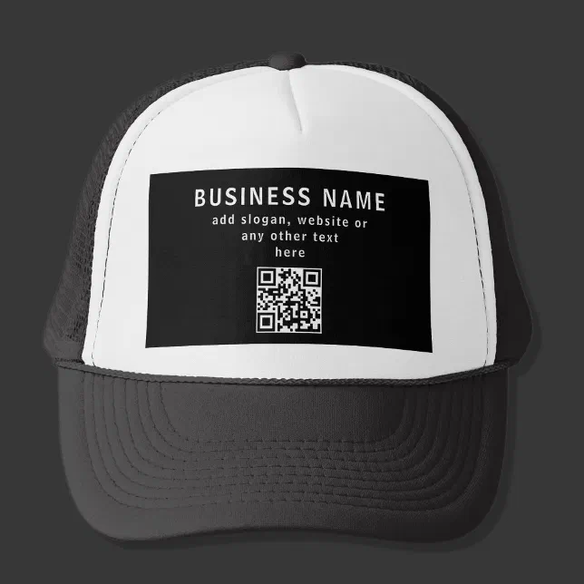 Upload QR code or Logo | Modern Black Trucker Hat | Zazzle