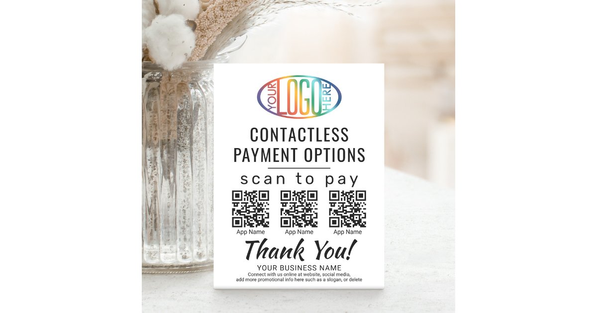 Upload QR Codes & Logo 3 Payment Apps Business Pedestal Sign | Zazzle
