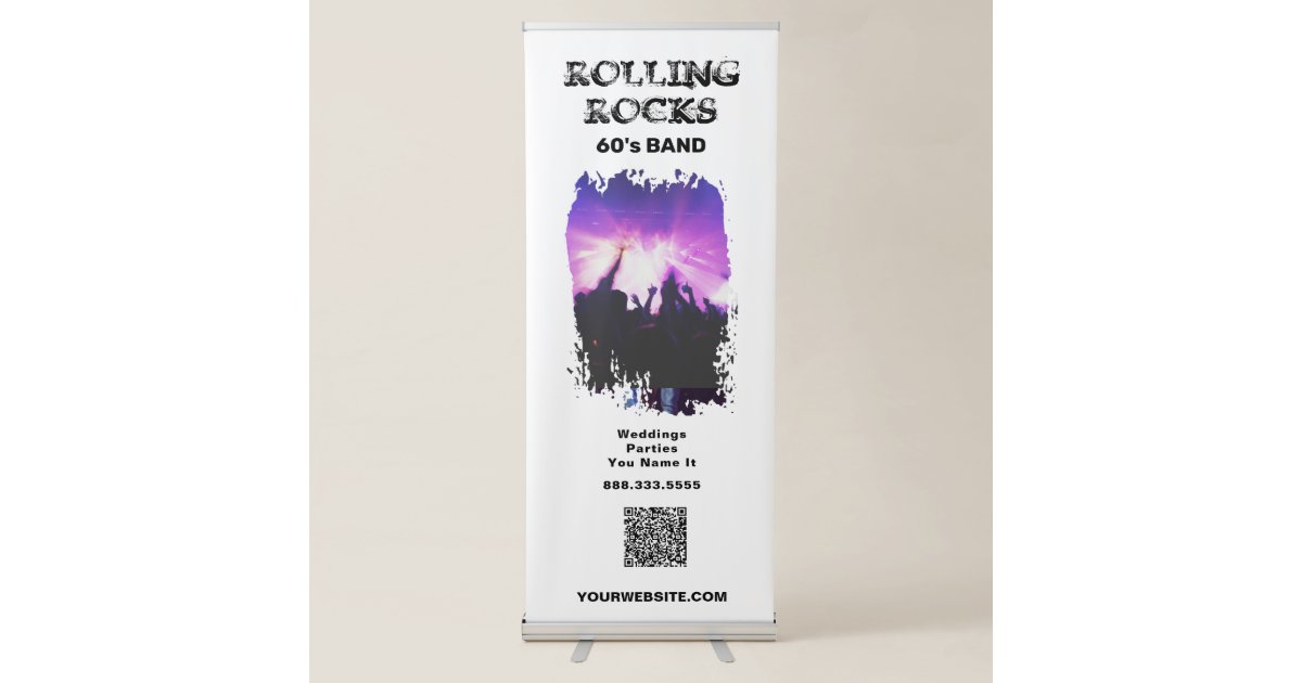 UPLOAD QR + IMAGE Grunge Band Music Musician Retractable Banner | Zazzle