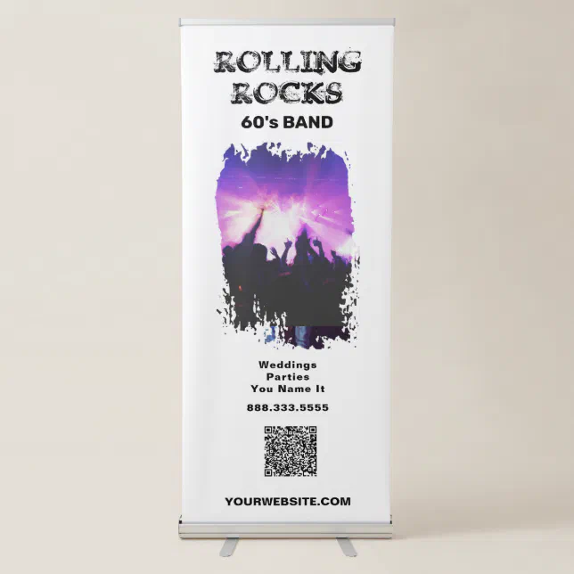UPLOAD QR + IMAGE Grunge Band Music Musician Retractable Banner | Zazzle