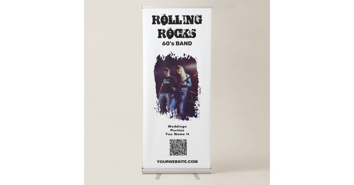 UPLOAD QR + IMAGE Grunge Band Musician Music Retractable Banner | Zazzle