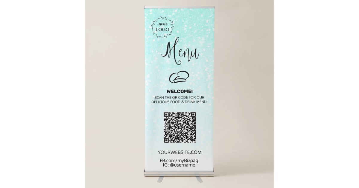 UPLOAD QR + IMAGE LOGO Restaurant Lunch Diner Retractable Banner | Zazzle