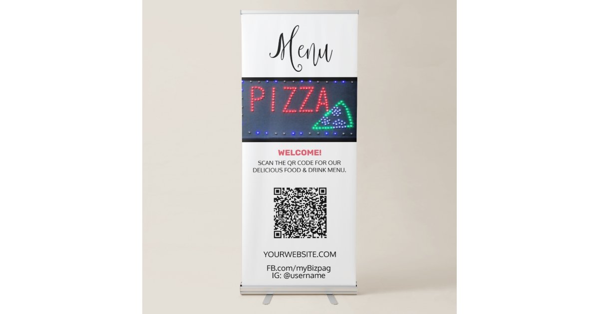 UPLOAD QR + IMAGE PIZZA Italian Restaurant Retractable Banner | Zazzle
