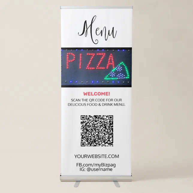 UPLOAD QR + IMAGE PIZZA Italian Restaurant Retractable Banner | Zazzle