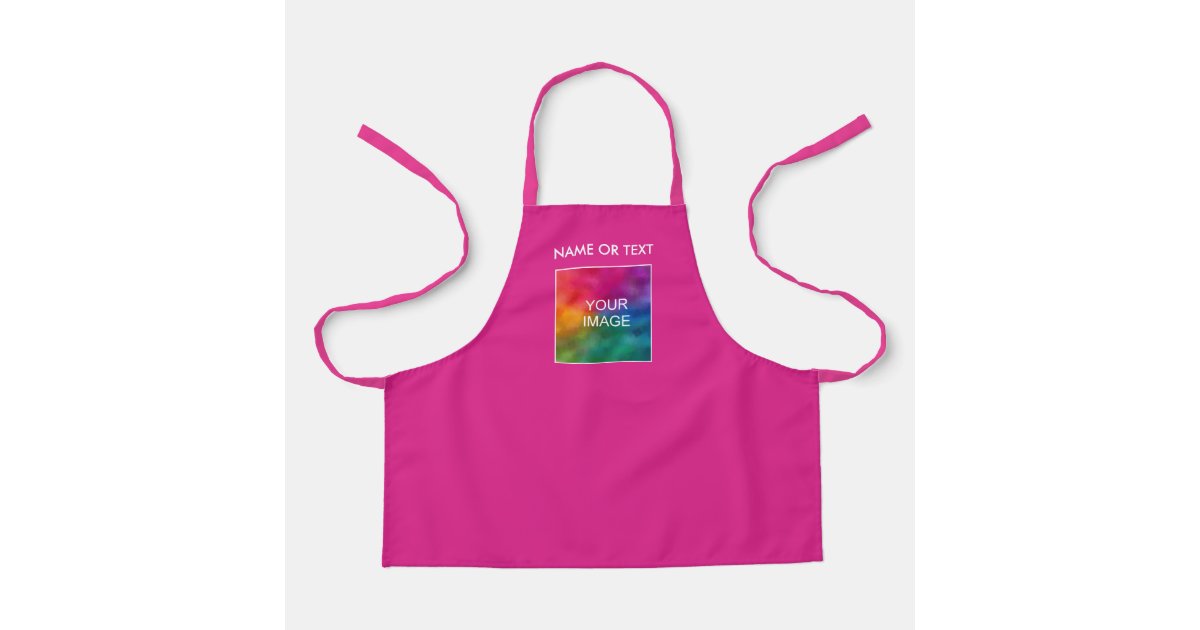 Upload Your Image Photo Here Add Text Or Name Pink Apron | Zazzle
