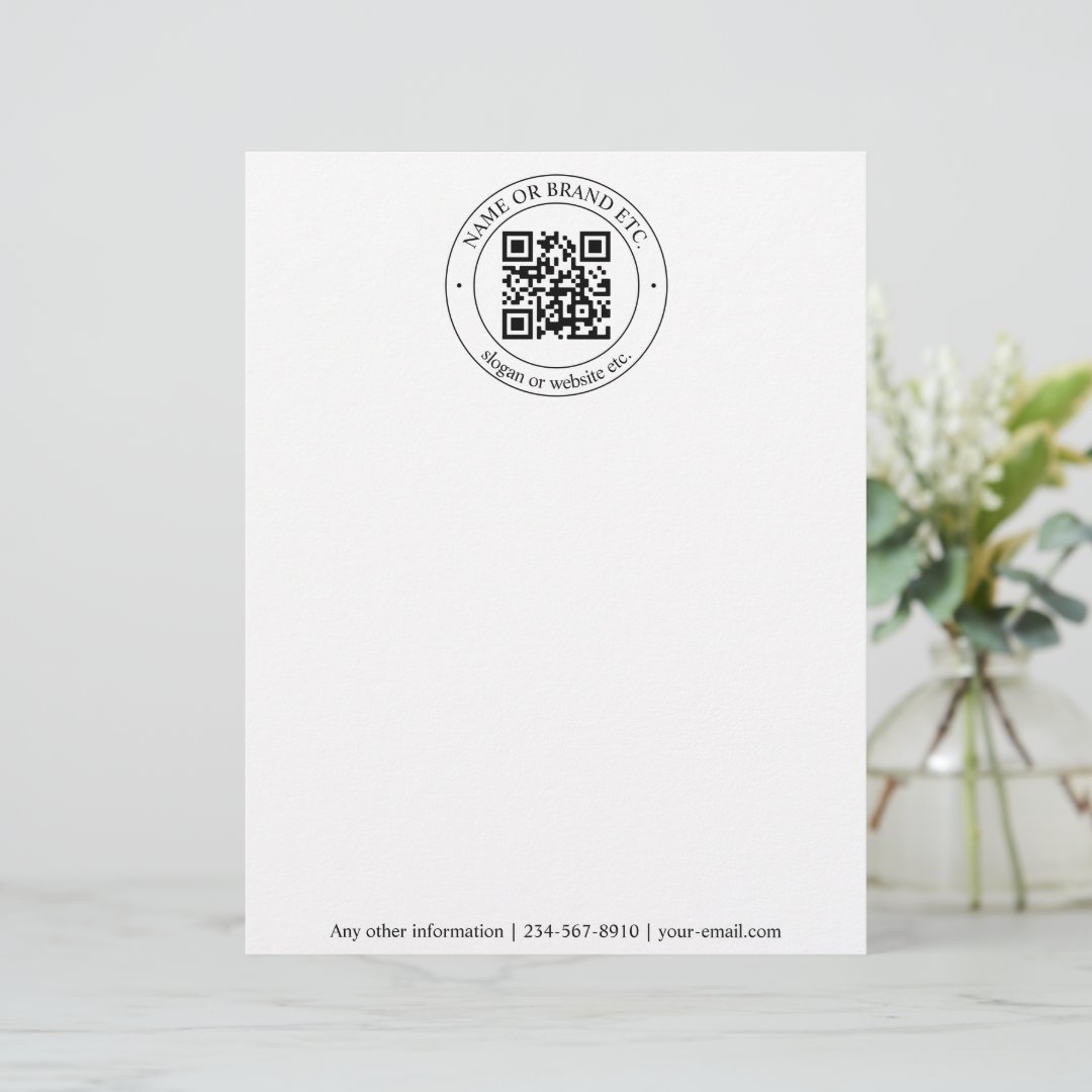 Upload Your Own QR Code & Customizable Text Letterhead | Zazzle