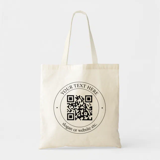 Upload Your Own QR Code & Customizable Text Tote Bag | Zazzle