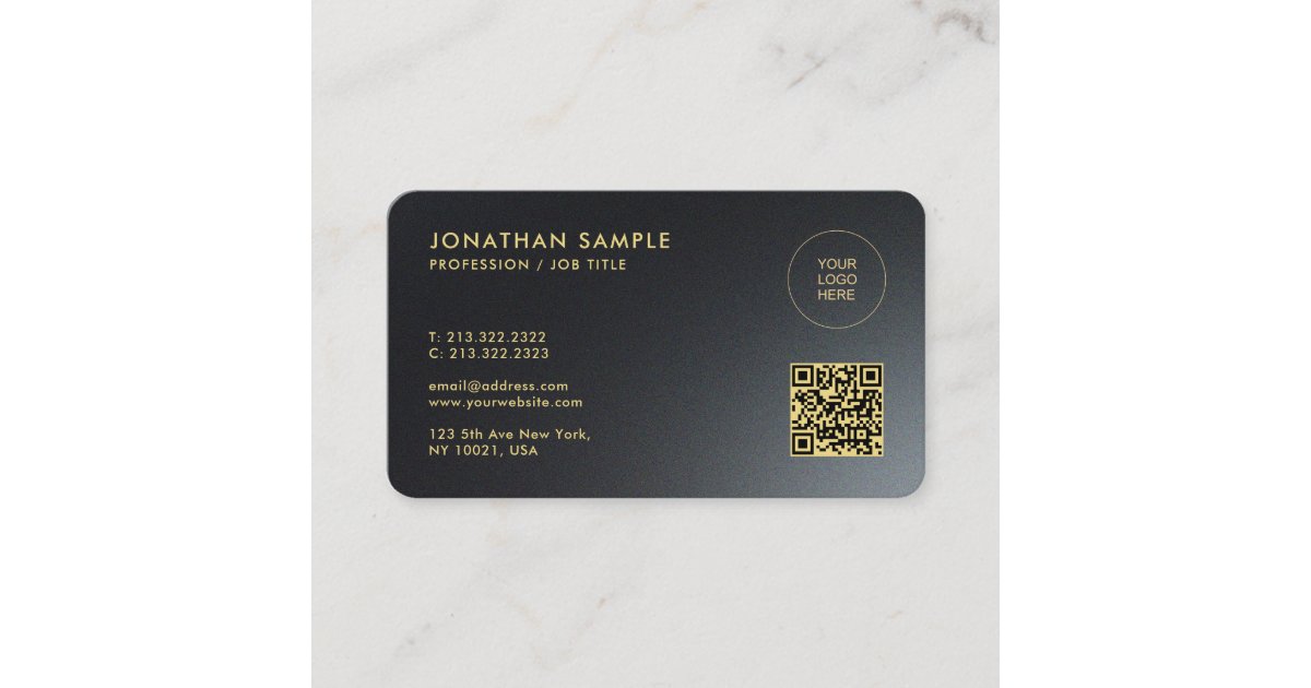 Upload Your Qwn Logo Custom QR Code Black & Gold Business Card | Zazzle