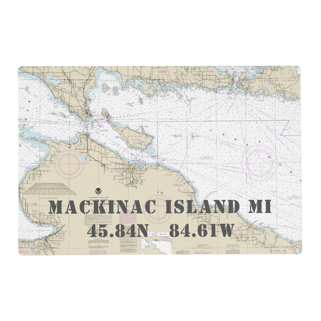 Upper Michigan Latitude Longitude Nautical Chart Placemat | Zazzle