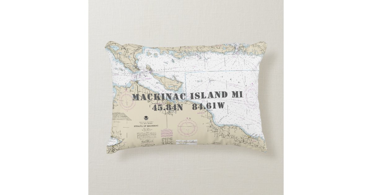 Upper Michigan Nautical Chart Latitude Longitude Accent Pillow | Zazzle