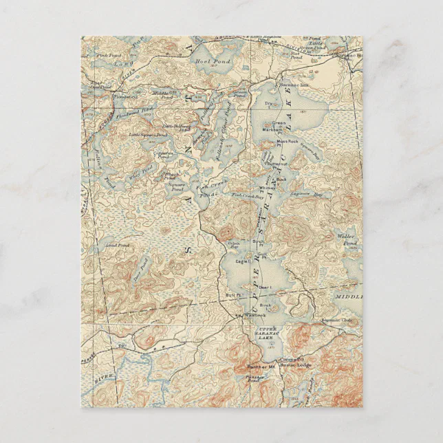 Upper Saranac Lake Detail from Old Topographic Map Postcard | Zazzle