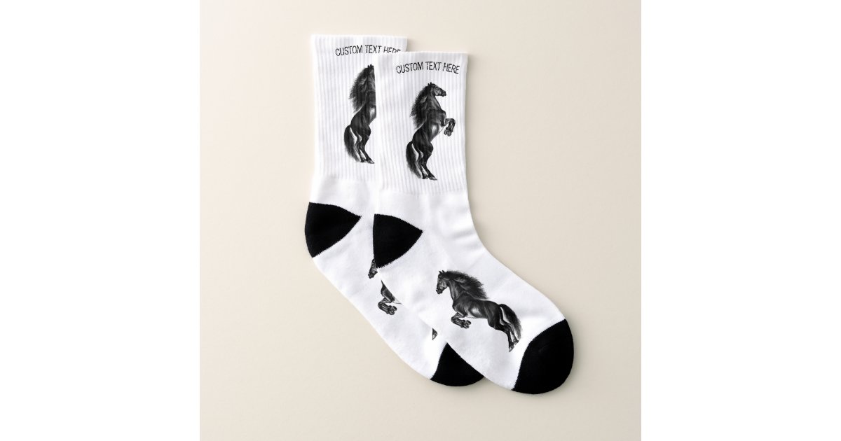 Upright Black Horse Socks with Custom Text | Zazzle
