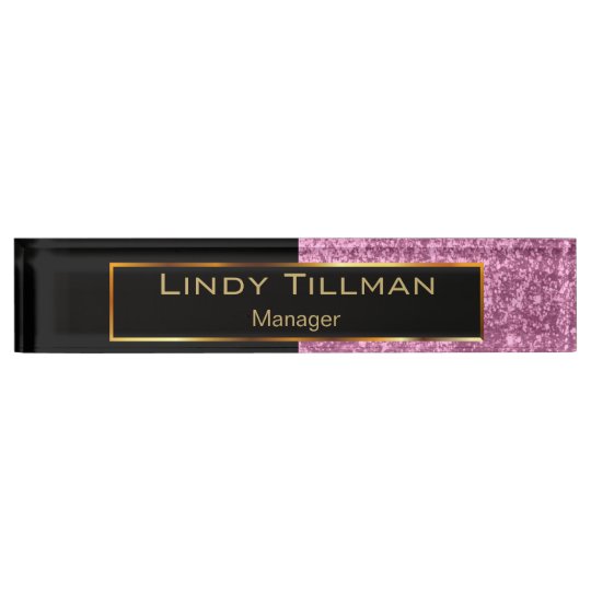Upscale Pink Glitter and Black Desk Name Plate | Zazzle.com