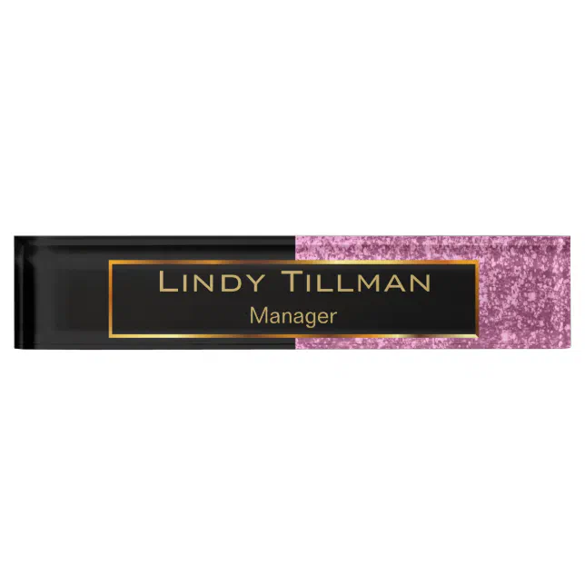 Upscale Pink Glitter and Black Desk Name Plate | Zazzle