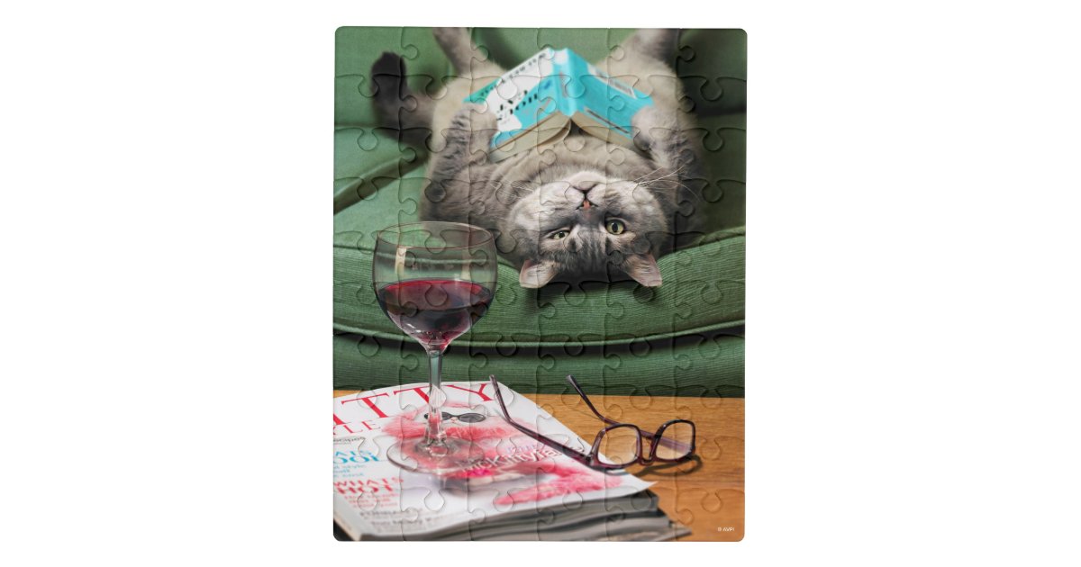 Upside Down Cat Reading Book Jigsaw Puzzle | Zazzle