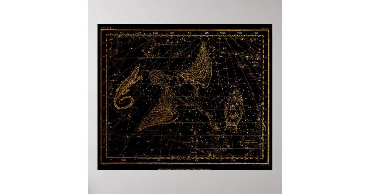 Urania's Mirror Celestial Map Gold and Black Poster | Zazzle