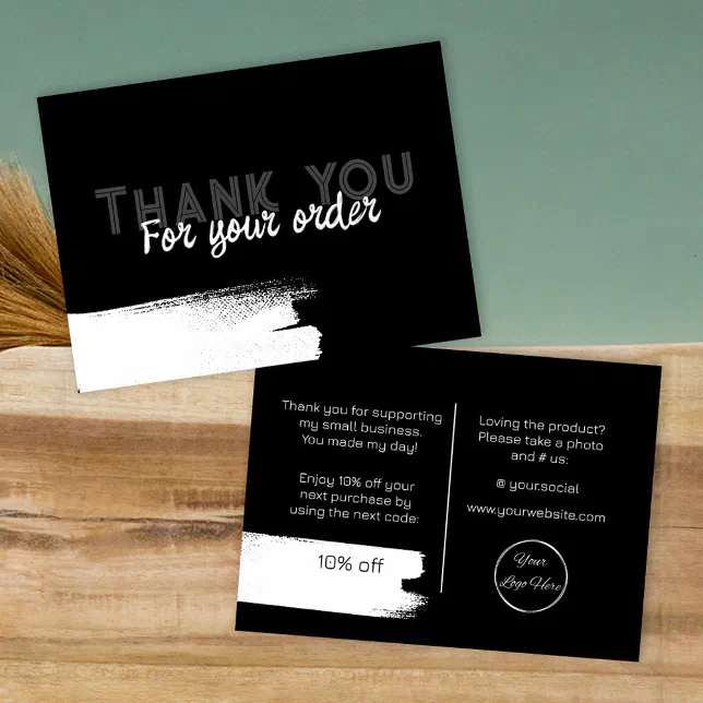 Urban black with logo masculine thank you note business card | Zazzle