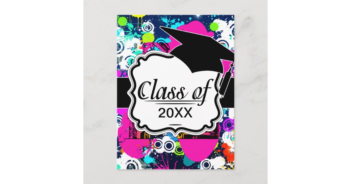 urban city graffiti paint splatter graduation announcement postcard ...